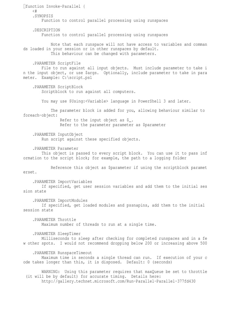 Function to Control Parallel Processing Using Runspaces in PowerShell | PDF | Parameter ...