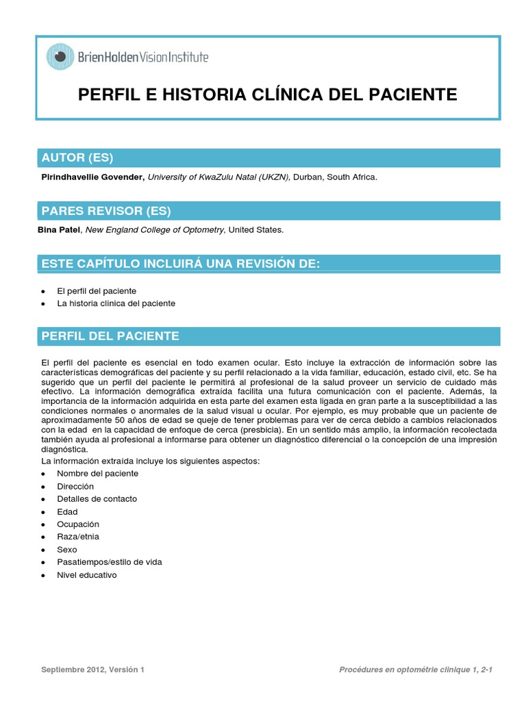 Perfil e Historia Clnica Del Paciente | PDF | Historial médico | Percepción visual