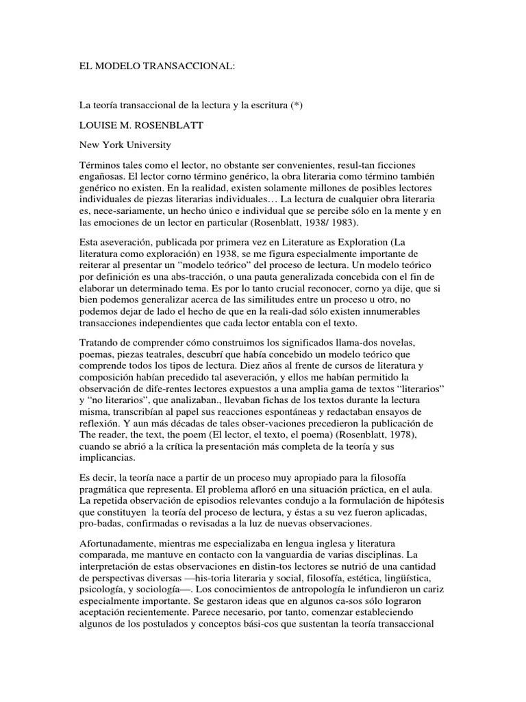 El Modelo Transaccional de La Lectura y La Escritura | PDF | Lectura ...