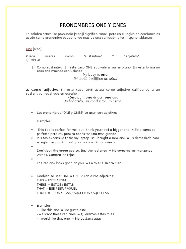 Pronombres One y Ones Ingles | PDF