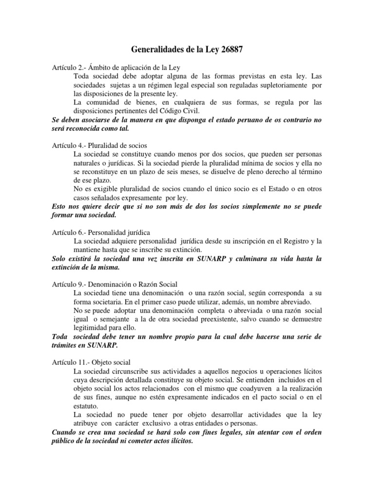 Generalidades de La Ley 26887 | PDF | Liquidación | Personalidad legal