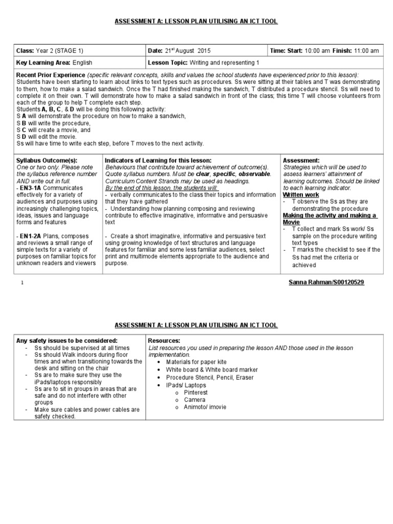 ICT-Based Lesson Plan for Year 2 | PDF | Educational Technology ...