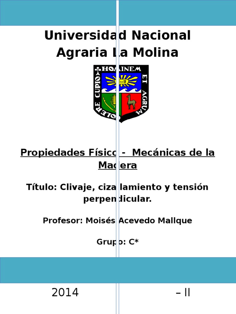 Propiedades Físico-Mecánicas de La Madera - Clivaje, Cizallamiento y ...
