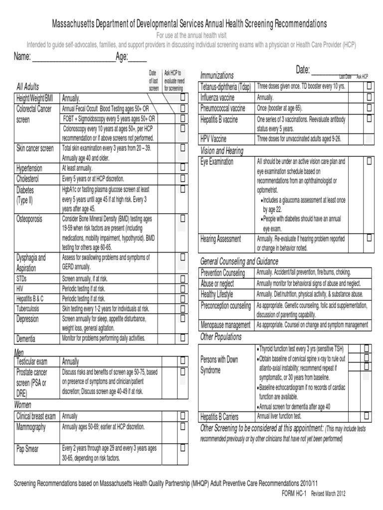Health Screening Checklist | PDF | Vaccines | Screening (Medicine)