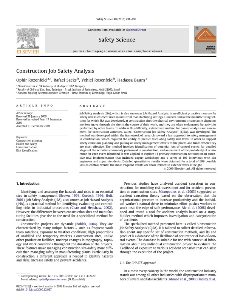 Construction Job Safety Analysis | Download Free PDF | Risk | Masonry