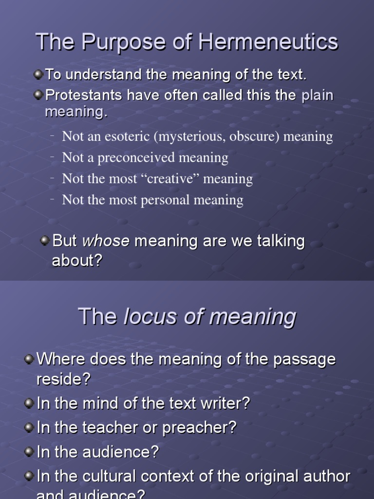 HRM-Purpose and Necessity of Hermeneutics | PDF | Hermeneutics | Exegesis