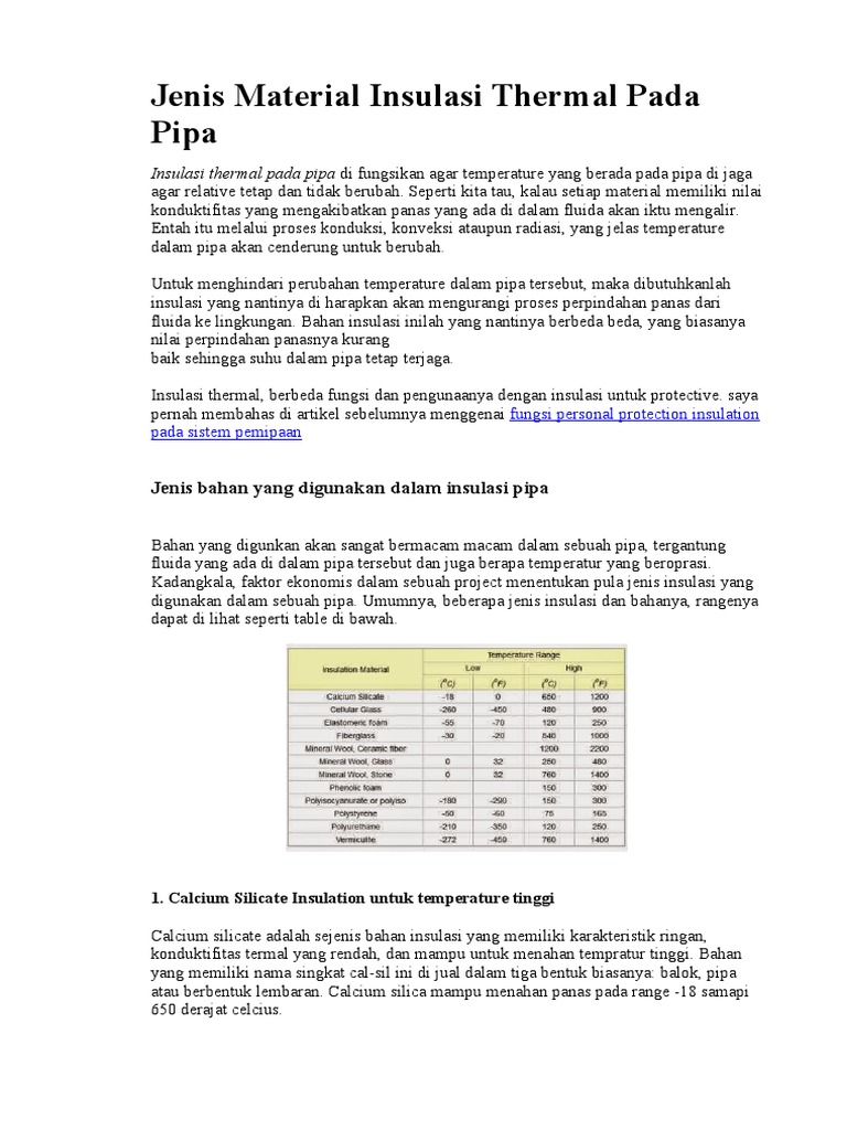 Jenis Material Insulasi Thermal Pada Pipa | PDF