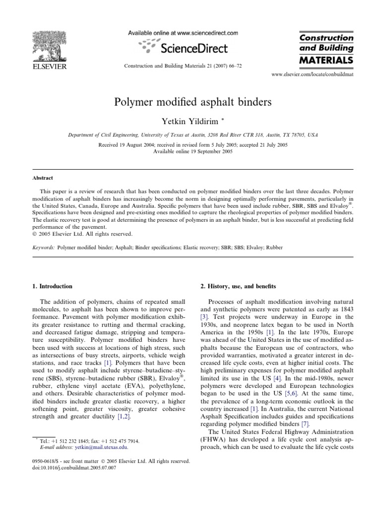 Polymer Modi Ed Asphalt Binders | PDF | Road Surface | Polymers