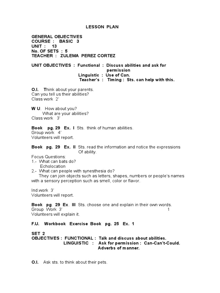 Lesson Plan Basic 3 Unit 13 | PDF | Lesson Plan | Cognitive Science