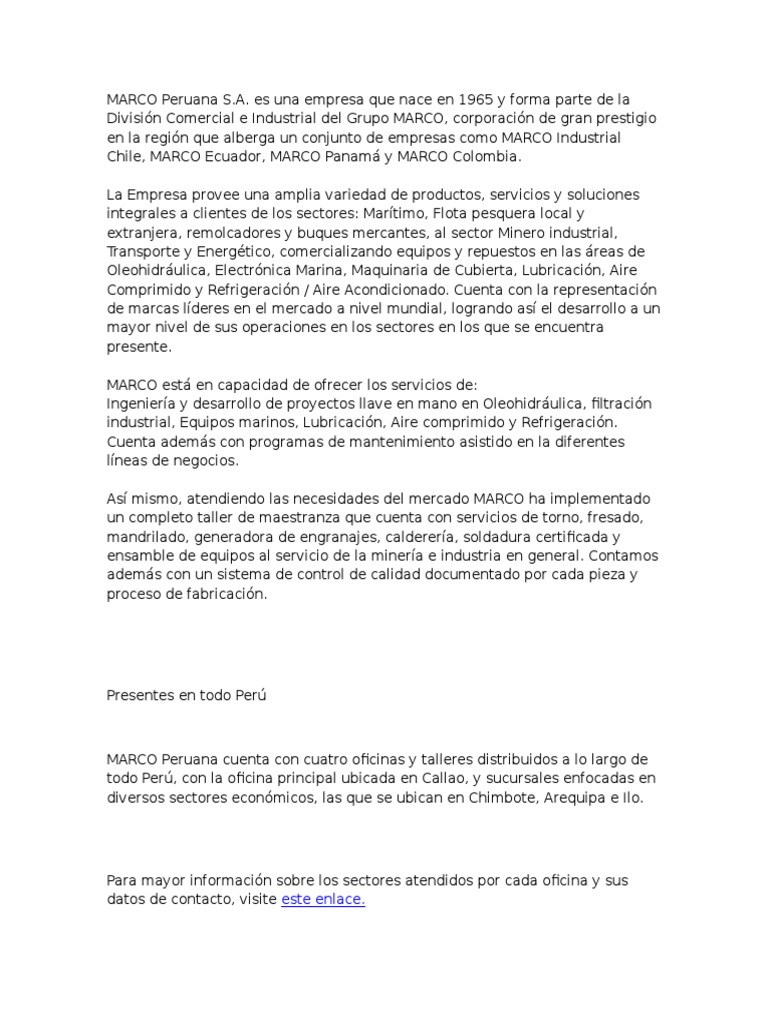 MARCO Peruana S.A.: Servicios y Capacitación | PDF | Perú | Minería