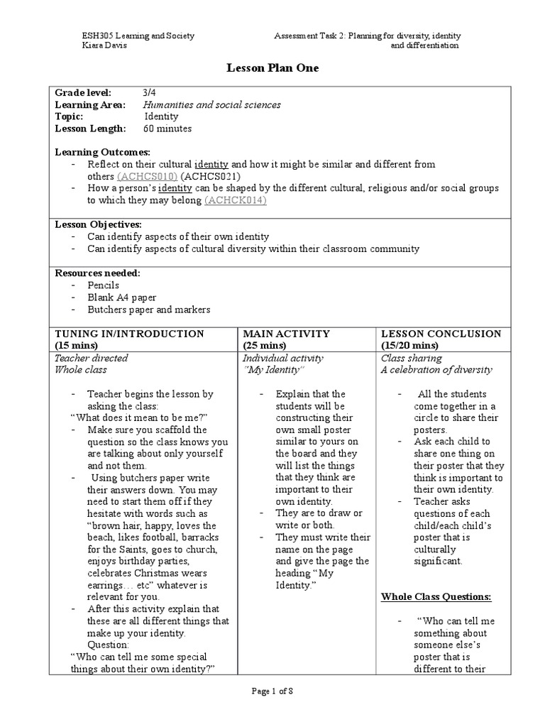 Planningfordiversityidentity Differentiation Lesson Plans | PDF ...