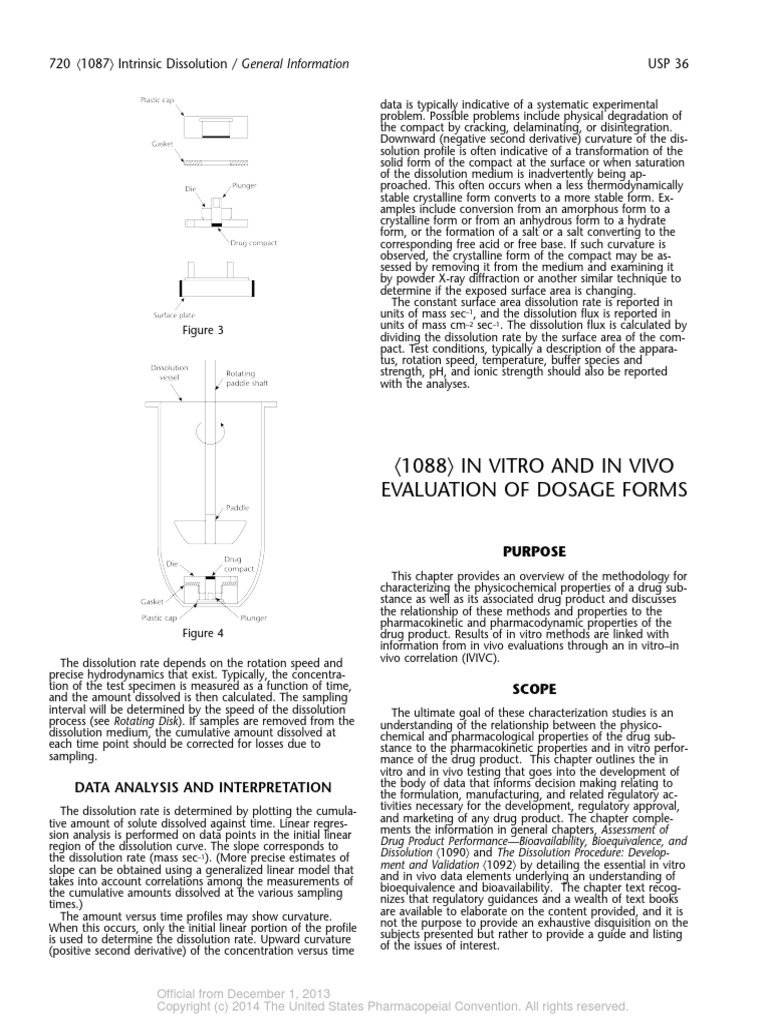 1088 in Vitro & in Vivo Evaluation of Dosage Forms - USP 36 PDF | PDF ...