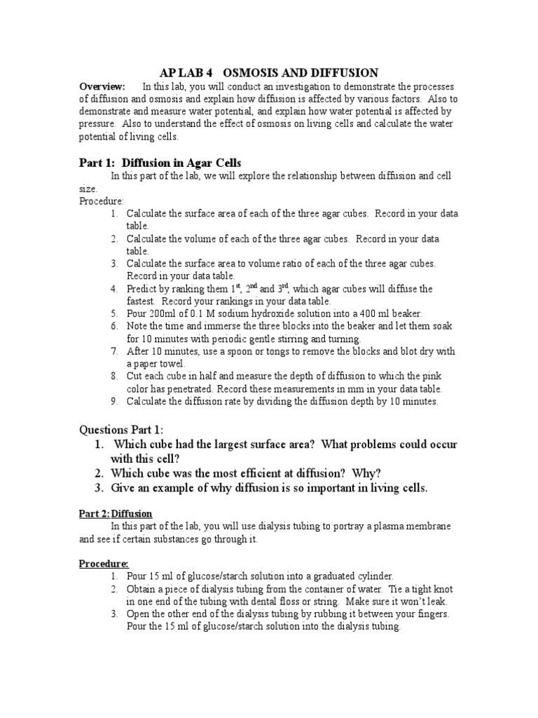 AP Bio Lab 4: Osmosis & Diffusion Study | PDF | Osmosis | Hemodialysis