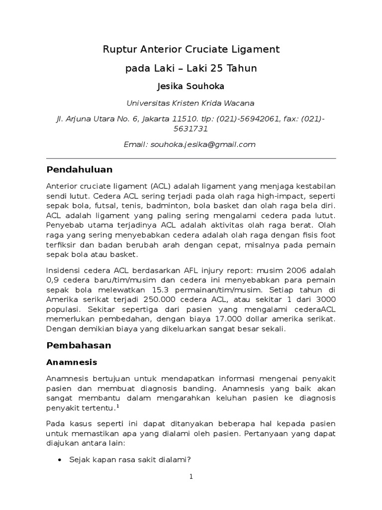 Ruptur Anterior Cruciate Ligament | PDF