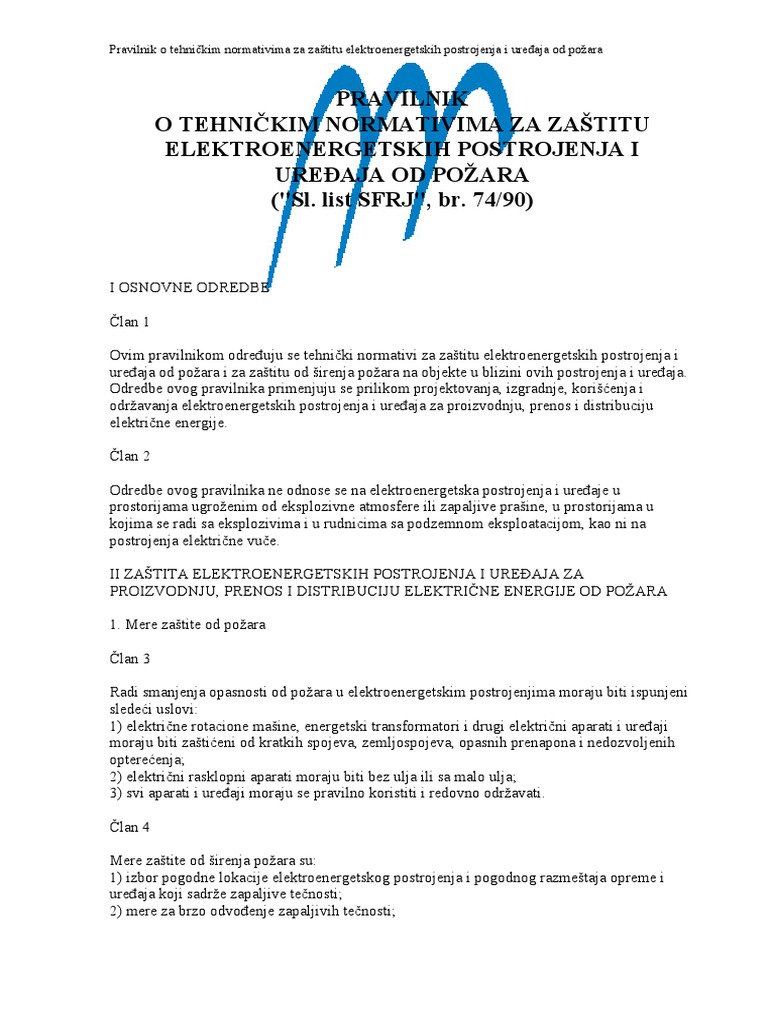 Pravilnik o Tehnickim Normativima Za Zastitu Elektroenergetskih ...
