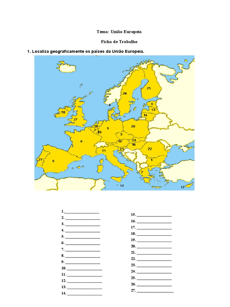Países Da União Europeia Ficha Trabalho | PDF | Europa | União Europeia