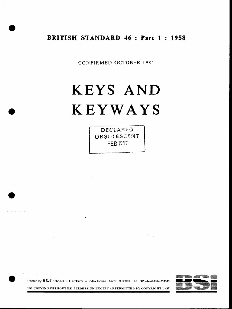 BS 46-1-1958 (Keys & Keyways) | PDF | Engineering Tolerance ...