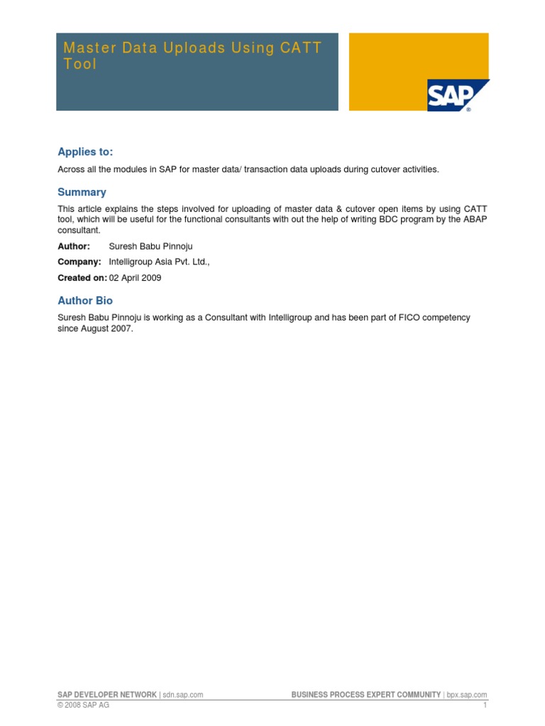 SAP CATT - Master Data Uploads Using CATT Tool | PDF | System Software ...