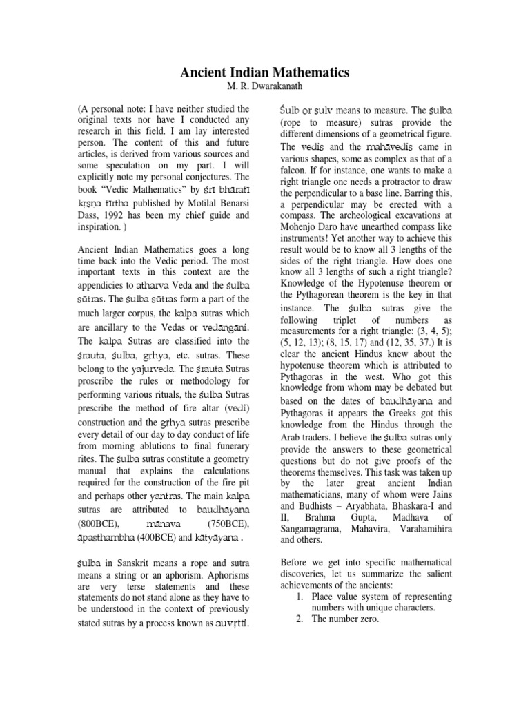 3030 Ancient Indian Mathematics | PDF | Sutra | Fraction (Mathematics)