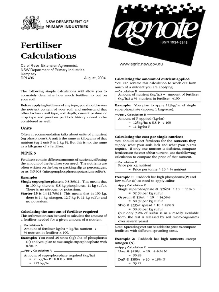 Fertiliser Calculations | Fertilizer | Nutrients