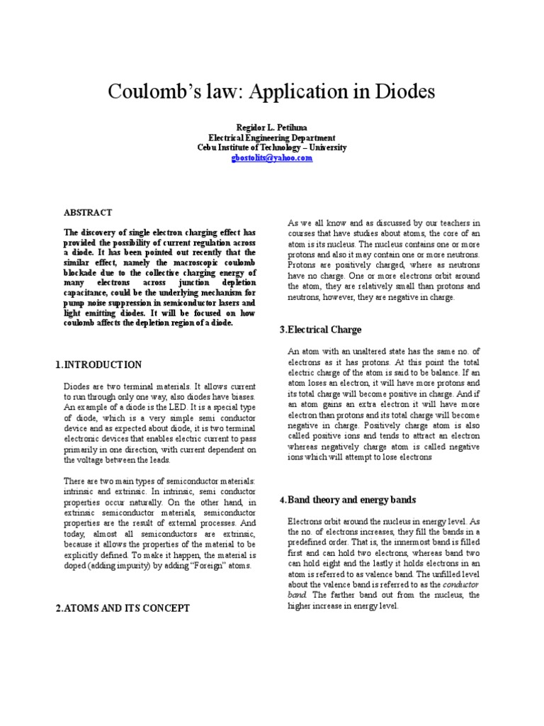 Ee313 Petiluna Coulomb'slaw | PDF | P–N Junction | Condensed Matter Physics