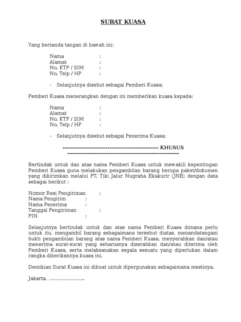 Surat Kuasa JNE | PDF