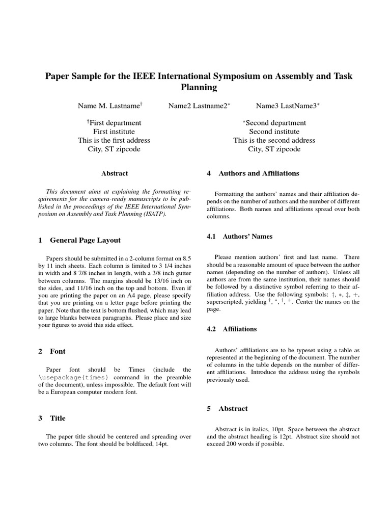 IEEE Paper Sample | PDF | Paragraph | Typefaces