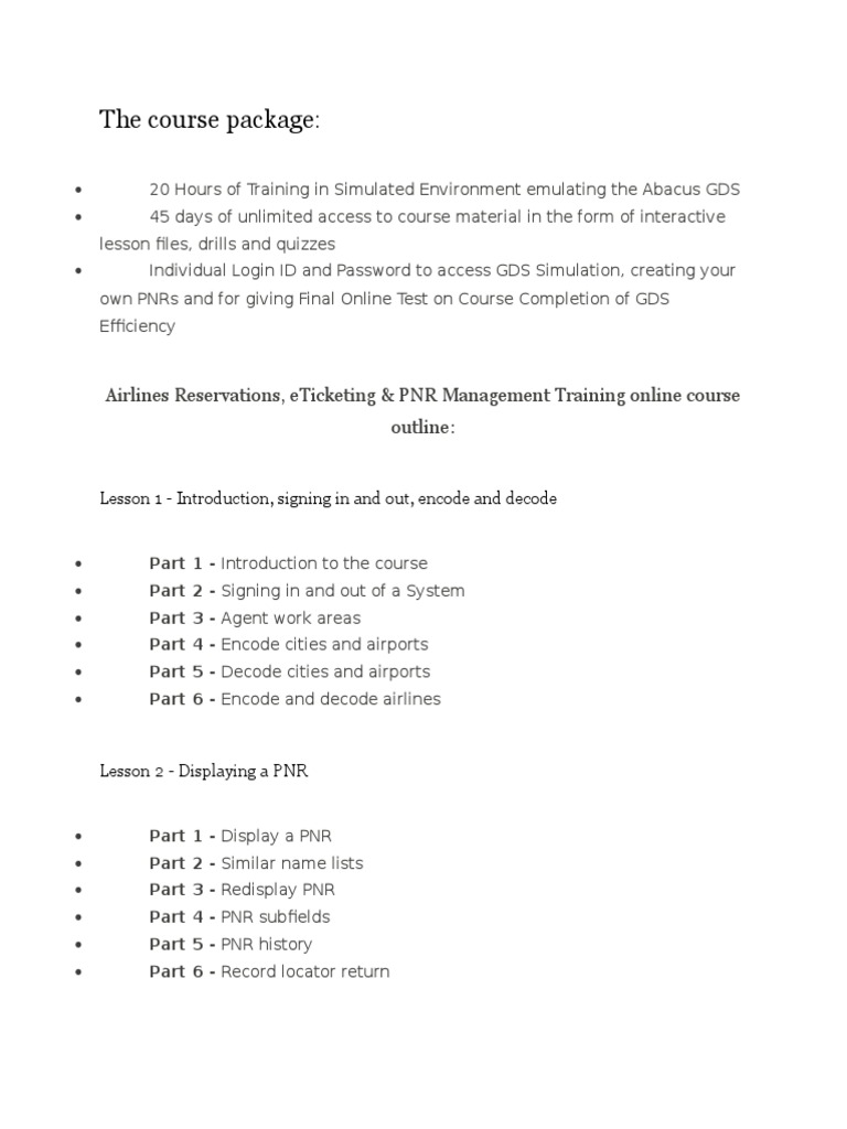 Airlines GDS Training Course Overview | PDF | Airlines | Aviation