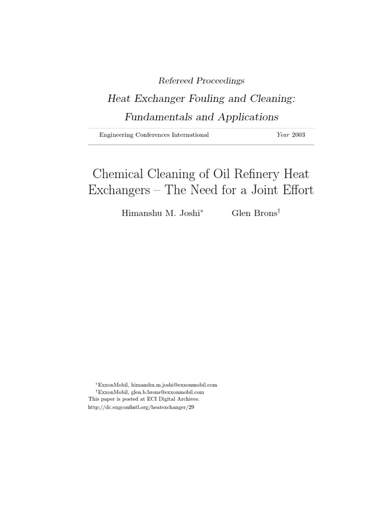Chemical Cleaning of Oil Refinery Heat Exchangers | PDF | Heat ...