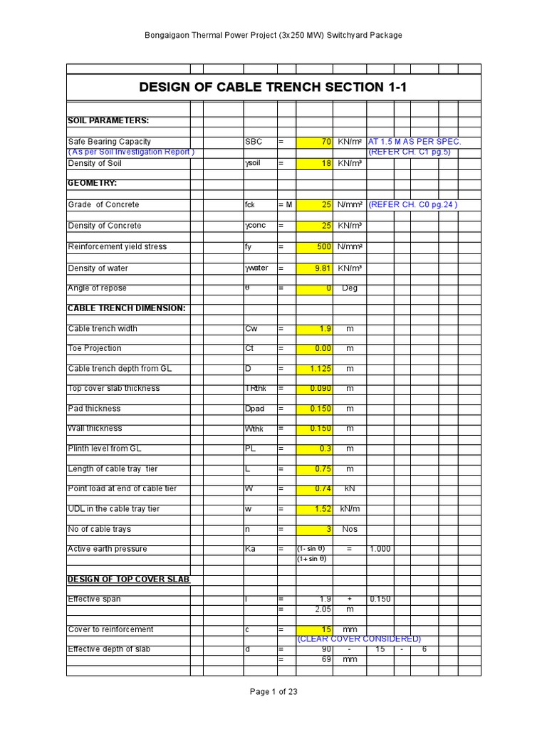 Design of Cable Trench Section 1-1: Soil Parameters | Download Free PDF ...