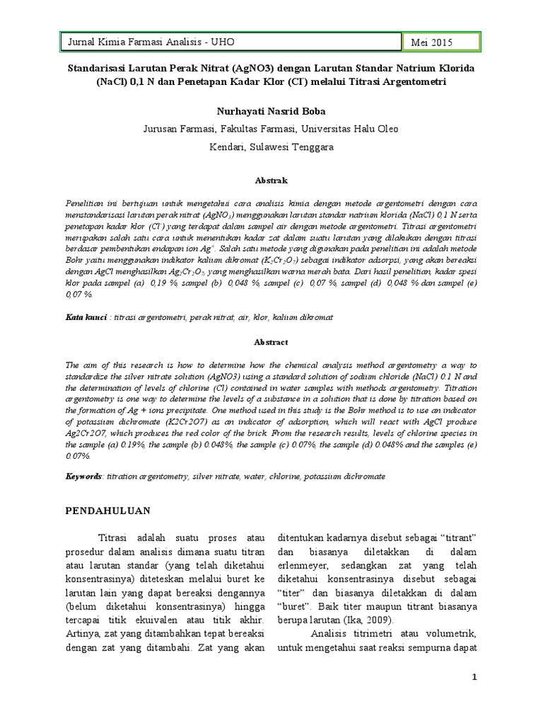 Standarisasi AgNO3 dan Penetapan Klor | PDF