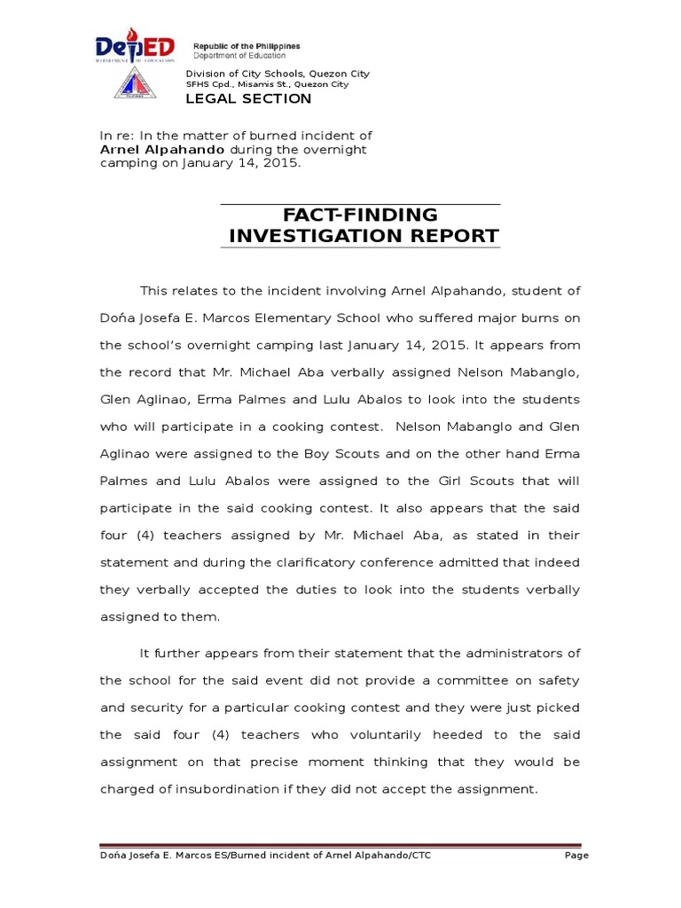 Fact-Finding Investigation Report: Legal Section | PDF | Negligence ...