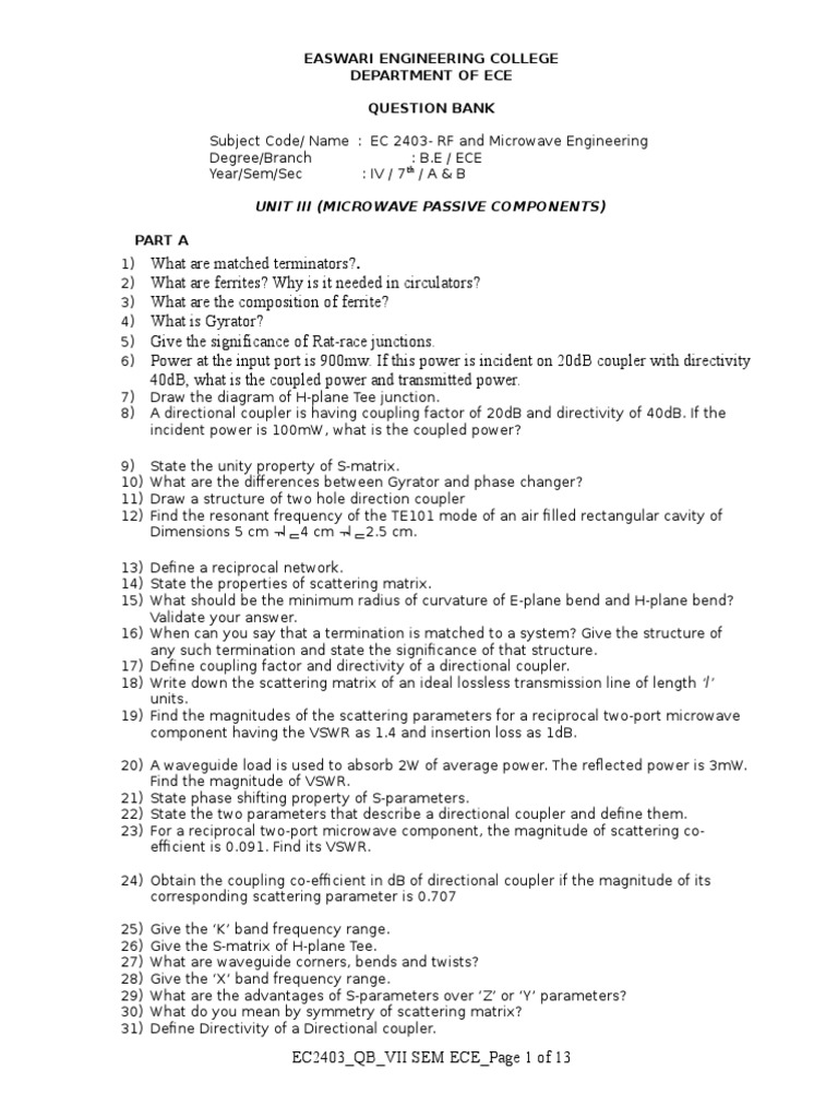 Easwari Engineering College Department of Ece Question Bank: Unit Iii ...