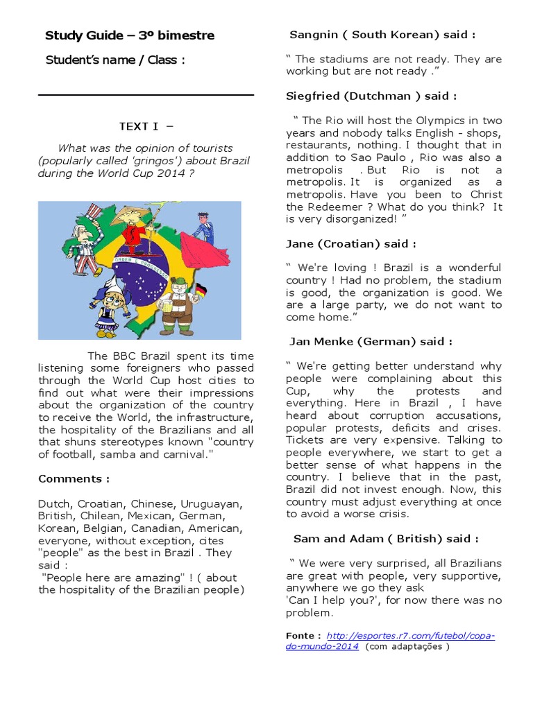 Student's Name / Class:: Study Guide - 3º Bimestre | PDF | Standard ...