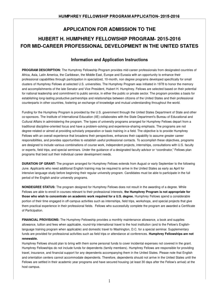 2016 Humphrey Application Form | PDF | Further Education | Languages