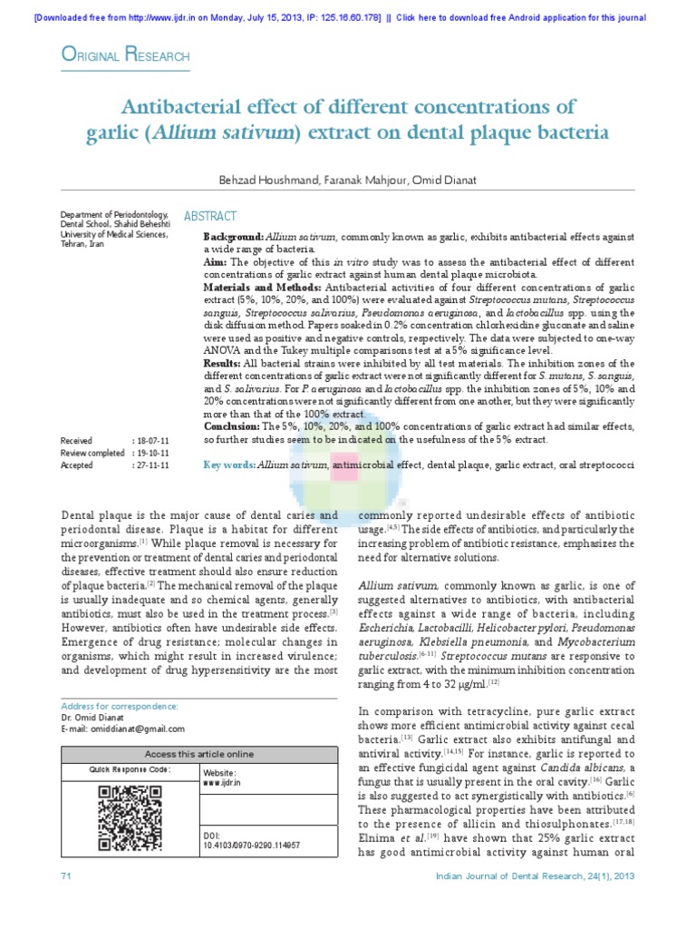 Antibacterial Effect of Different Concentrations of Garlic (Allium ...