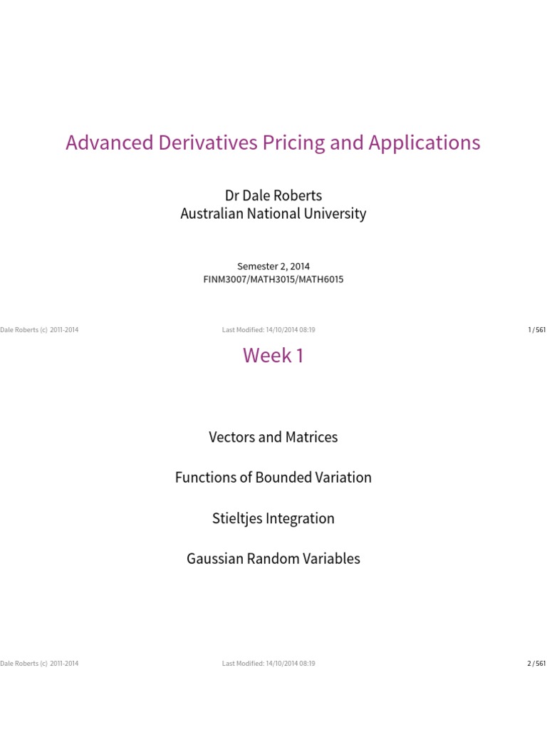 Advanced Derivatives Pricing | PDF | Stochastic Differential Equation ...