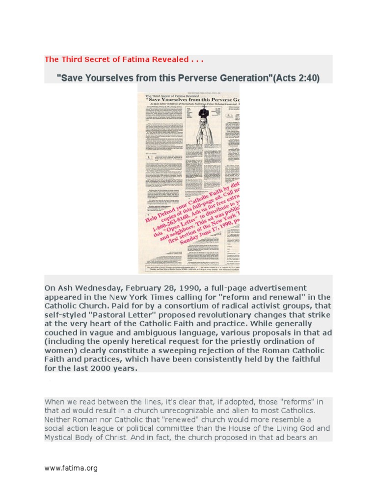 The Third Secret of Fatima Revealed | PDF | Our Lady Of Fátima ...