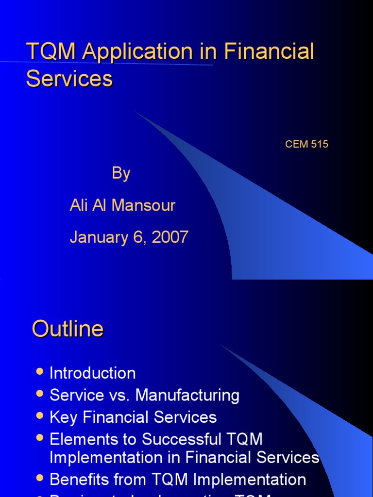 TQM Application in Financial Services | PDF | Quality Management ...