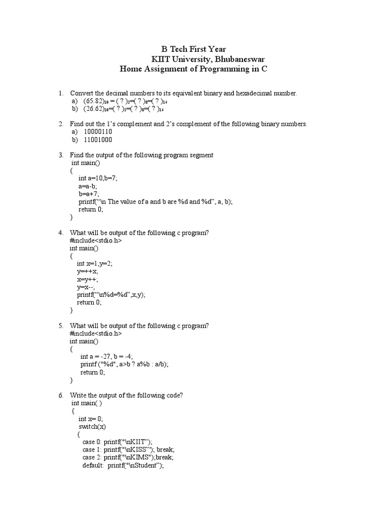 Assignment Programming in C | PDF | Software Engineering | Computer ...