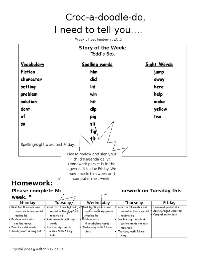 Weekly Homework & Spelling Guide | PDF