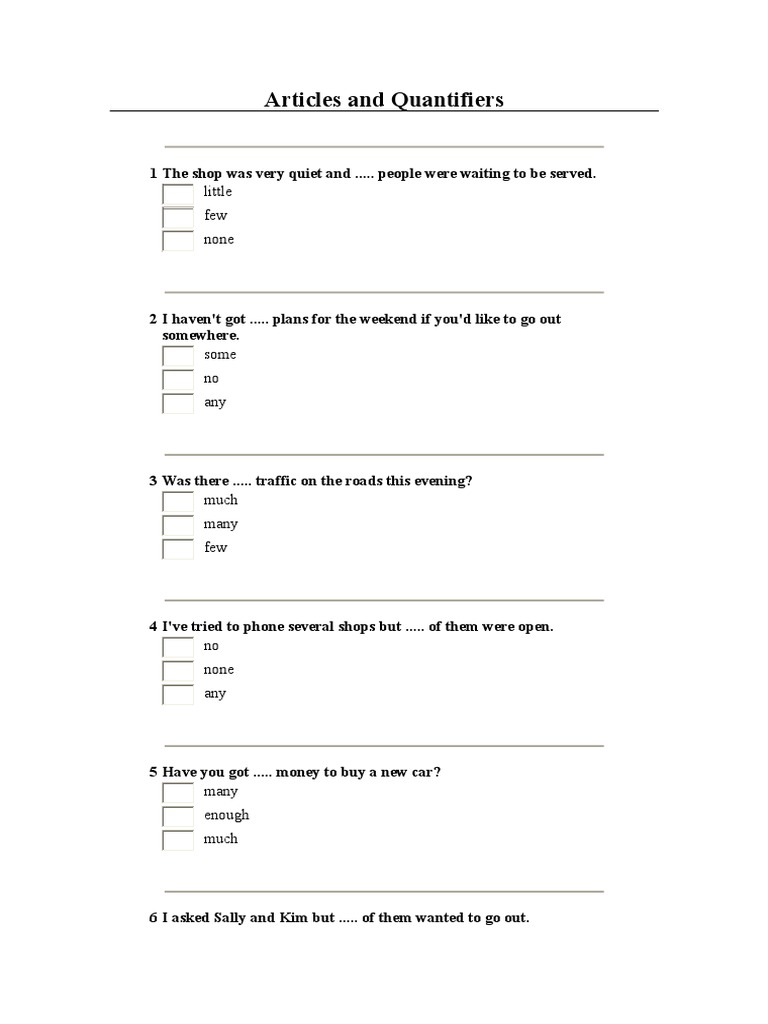 Understanding Articles and Quantifiers | PDF