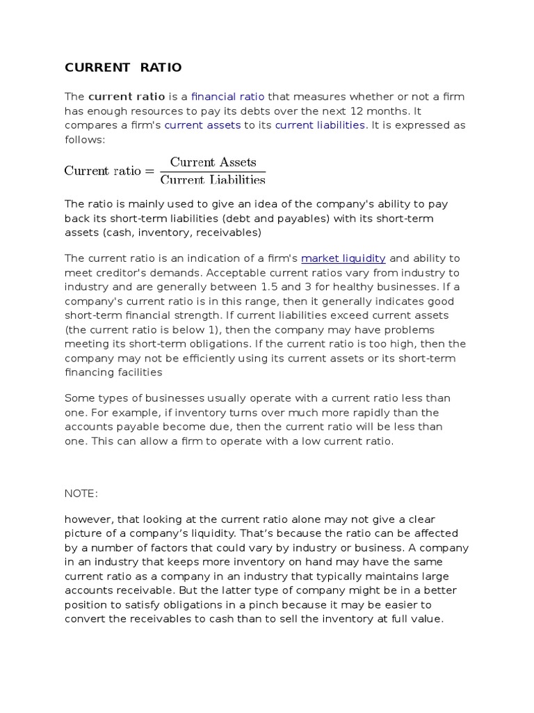 Financial Ratio Current Assets Current Liabilities | PDF | Market ...