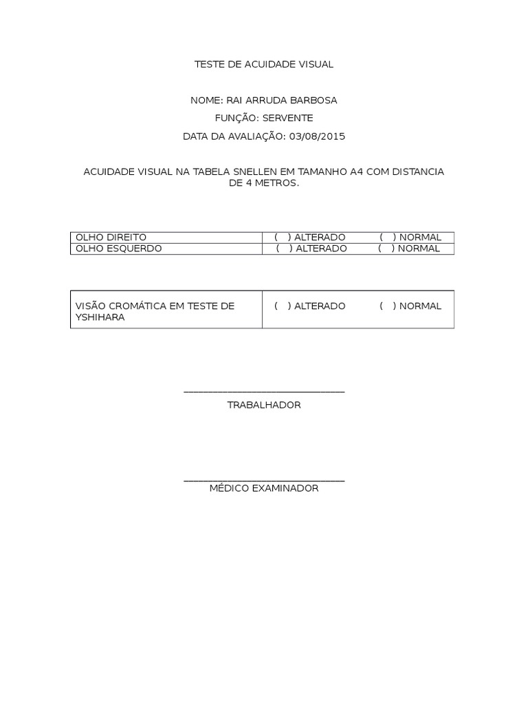 Teste de Acuidade Visual | PDF
