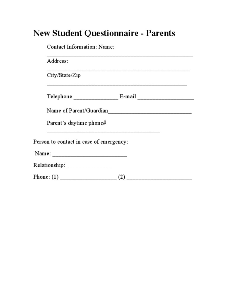 New Student Questionnaire | PDF