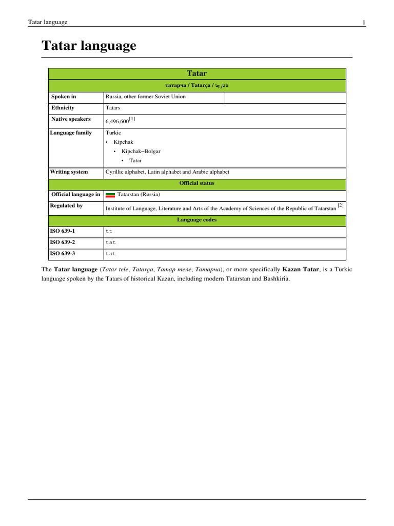 Tatar Language | PDF | Oral Communication | Philology
