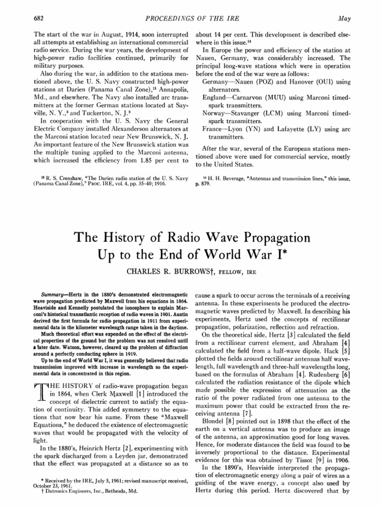 The History of Radio Wave Propagation Up To The End of World War I ...