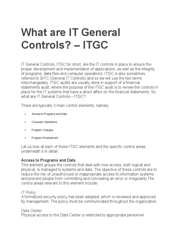 What are IT General Controls? – ITGC: Access to Programs and Data