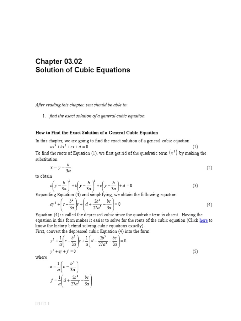 Solution of Cubic Equations: After Reading This Chapter, You Should Be ...