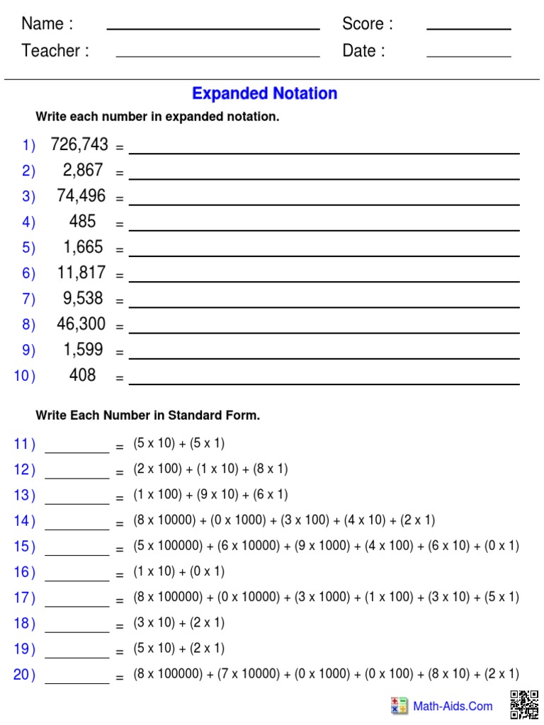 Expanded Notation Practice Worksheet | PDF | Teaching Methods & Materials